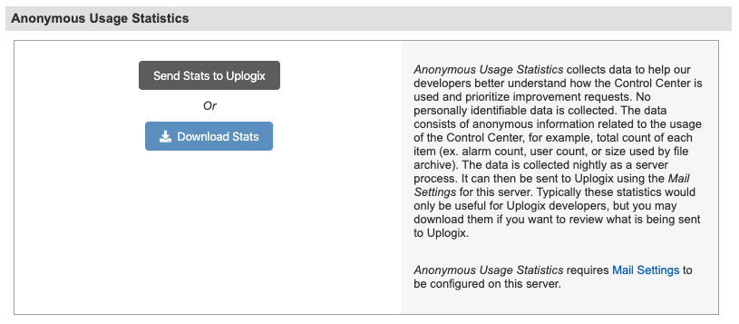 Anonymous Usage Statistics - Control Center User Guide