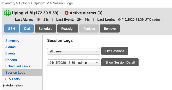 Session Logs - Control Center User Guide